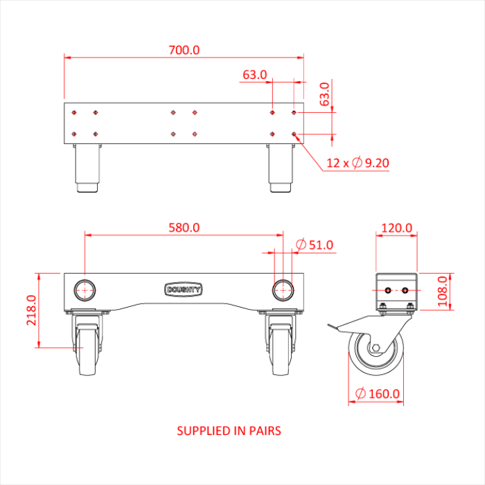 Trolley Chassis With Castors Pair – Doughty Engineering