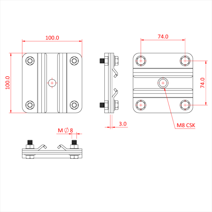 90 Degree Crossover Bracket – Studio Rail 60 – Doughty Engineering