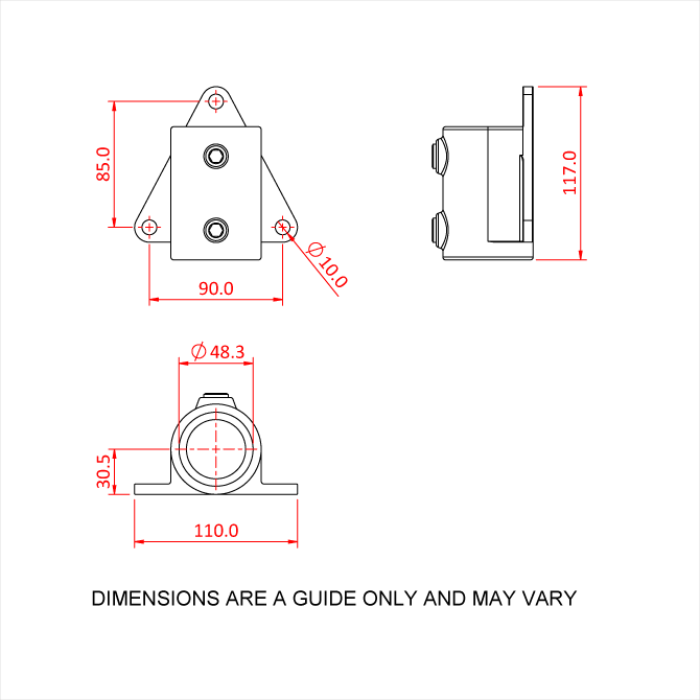 Pipeclamp Side Palm Fixing 3 Hole – Doughty Engineering